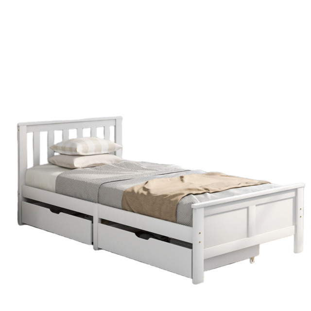 3ft Wooden Single Bed Frame White Solid Wood Bed With Storage Drawers ...