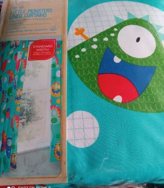 "Little Monster Lined Tab Top Lined Curtains 66"" X 54"" 168cm 137cm ...
