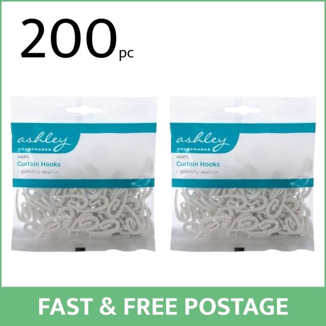 Curtain Hooks 200pc - White Plastic Nylon Gliders Home Office Interior ...