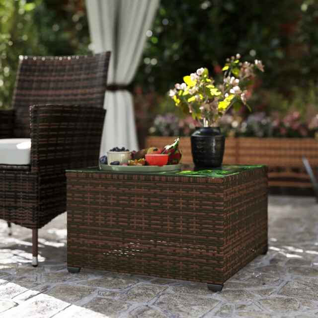 Garden Side End Coffee Table Outdoor Patio Rattan Tabletop Unit Wicker ...
