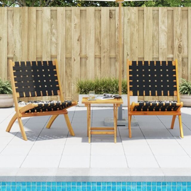 Vidaxl Folding Garden Chairs 2 Pcs With Table Black Solid Wood by eBay ...