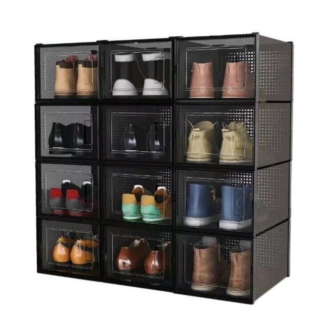 Mondeer 12 Pcs Shoe Cabinet Stackable Shoe Box Organiser Size Up To Uk ...