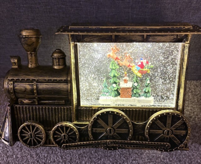 29cm Dual Powered Light Up Gold Christmas Train Water Spinner With by ...