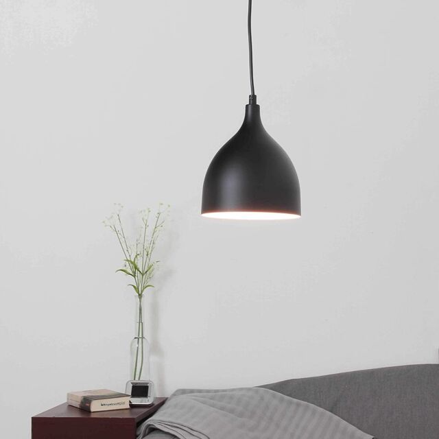 Luminex Noak 1 Light Ceiling Pendant, Metal Black Shade With White by ...