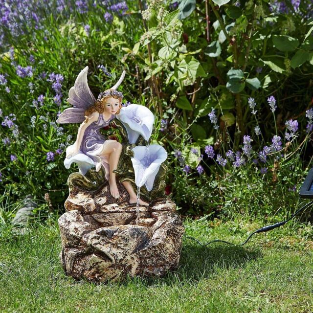 Solar Power Fairy Liliana Flower Cascade Outdoor Garden Water Fountain ...
