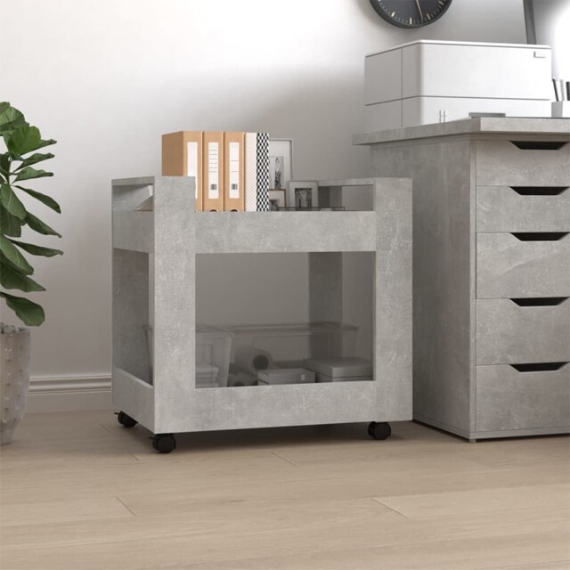 Concrete Grey Engineered Wood Desk Trolley 60x45x60 Cm With Rolling by ...