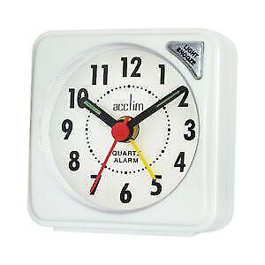 Acctim Ingot Small White Quartz Travel Time Alarm Clock Light & Snooze ...