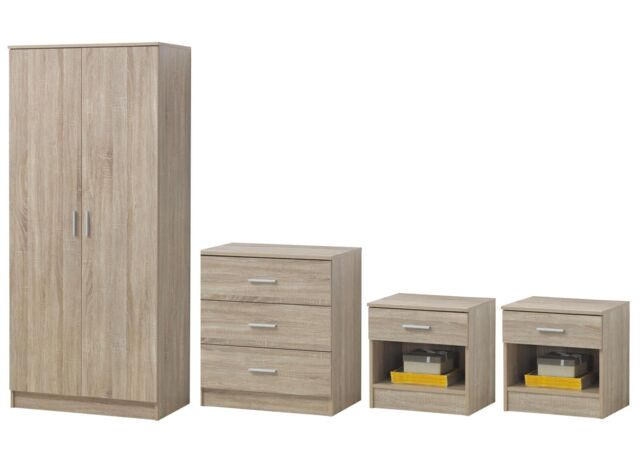 Bedroom Furniture Set Oak 4 Piece Wardrobe Chest Drawers Bedside Table ...