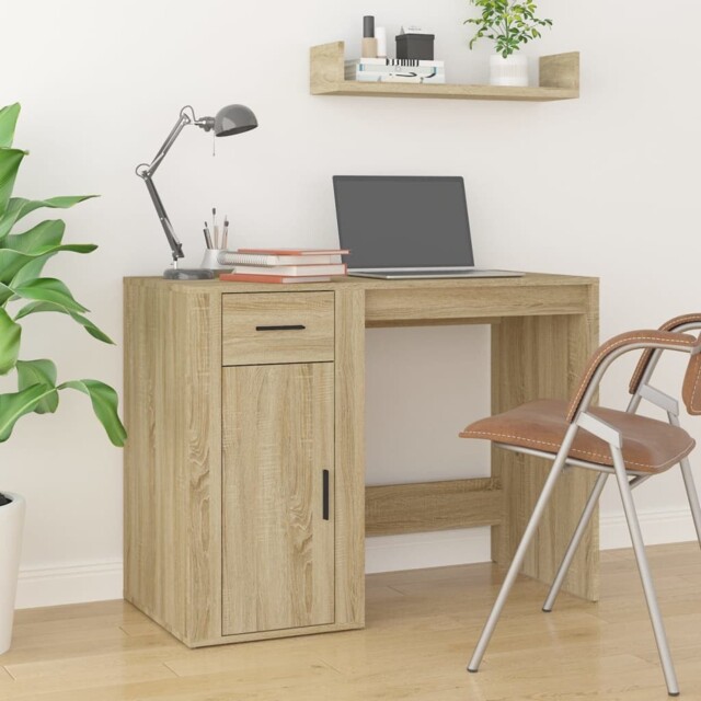 Sonoma Oak Desk 100x49x75 Cm Engineered Wood With Drawer & Cabinet by ...