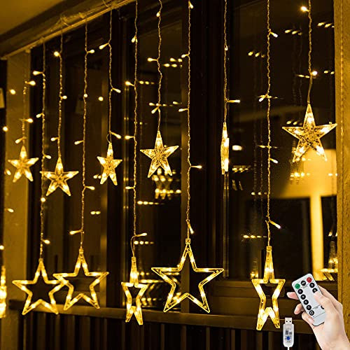 Bloomwin Christmas Window Lights 2m X 1m 12 Stars Curtain Fairy Light ...