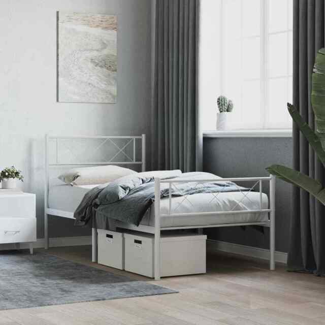 Metal Bed Frame With Headboard And Footboard White 75x190 Cm Vidaxl by ...