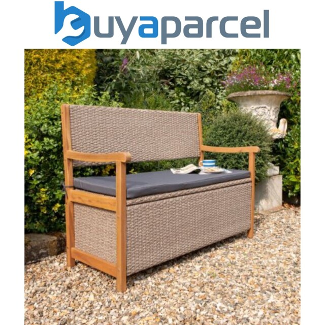 Rowlinson Alderley Rattan Garden Storage Seat Bench Outdoor Natural 2 ...