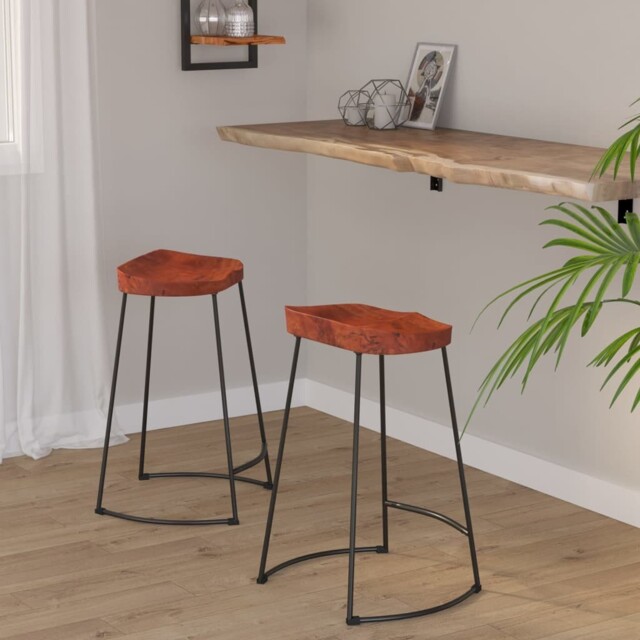Brown Solid Mango Wood Bar Stools 2 Pcs 45x40x63 Cm With Iron Frame by ...