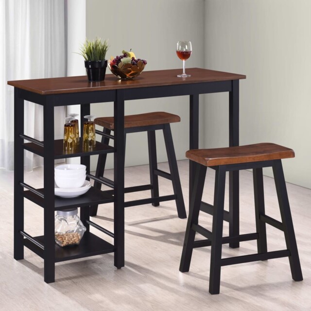 Black Mdf & Rubberwood Bar Set - 3 Pieces, Table 108x48cm, Stools by ...