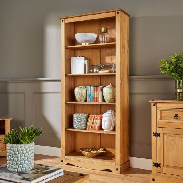 Tall Pine Bookcase 5 Book Shelves Corona Mexican Solid Wood Living by ...