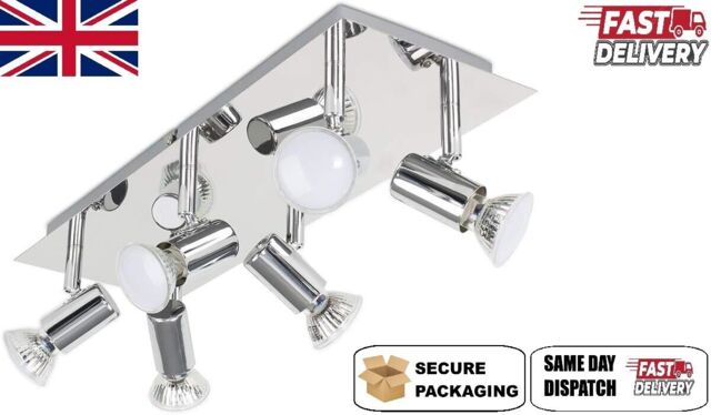 6 Way Ceiling Spot Light Chrome Led Gu10 Adjustable Kitchen Spotlight ...