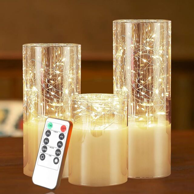 Hiyaa Led Candles Clear Glass Flameless Candles With Remote, Set Of 3 ...