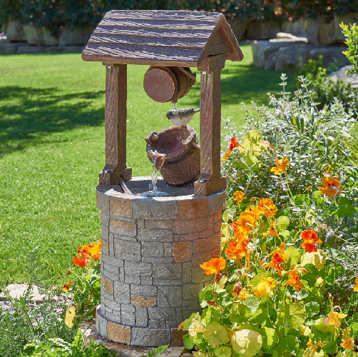 Solar Powered Wishing Well Water Feature Bucket Fountain Self by eBay ...