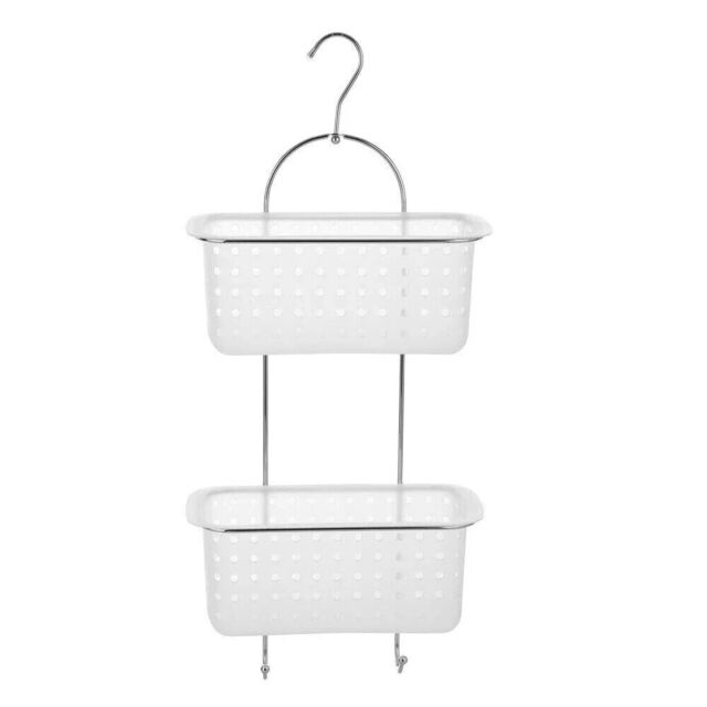 Chrome 2 Tier Large Plastic Basket Shower Caddy Storage Tidy Organiser ...