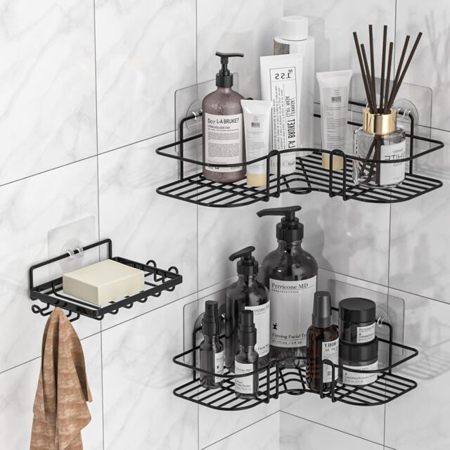 Corner Shower Caddy, 3 Pack Bathroom Shelves With Soap Razor Holder, by ...