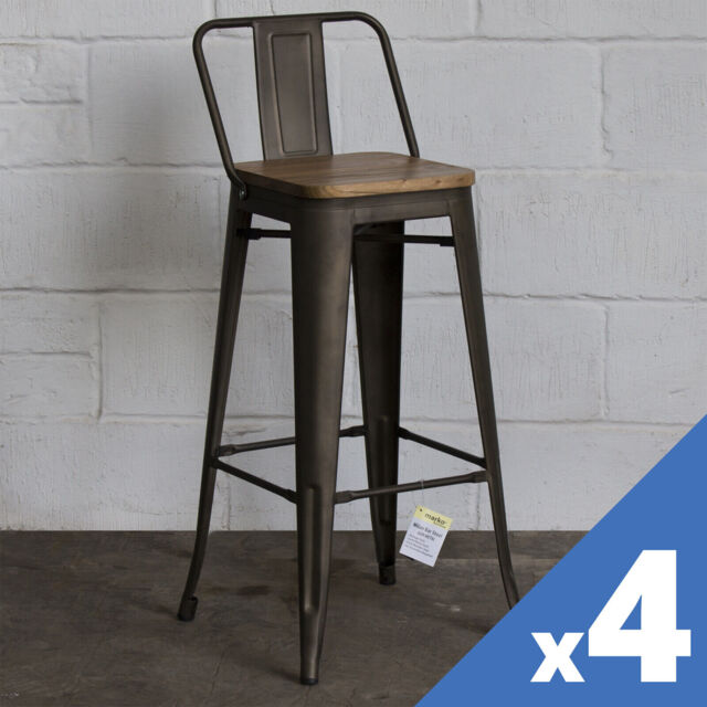 Set Of 4 Gun Metal Grey Industrial Bar Stool Breakfast Kitchen Bistro ...