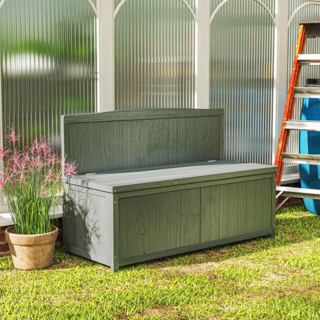 Garden Storage Bench Patio Wood Seater Outdoor Tools Organizer Chest by ...