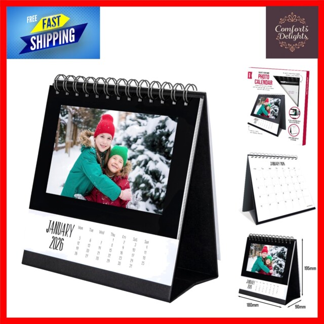 "Memorable 2026 Black Desktop Calendar - Displays 12 Personalized 4x6 ...