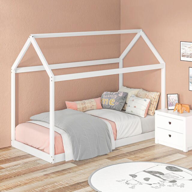 Homcom Wooden Single Bed Frame With Tree House Style, White by eBay ...
