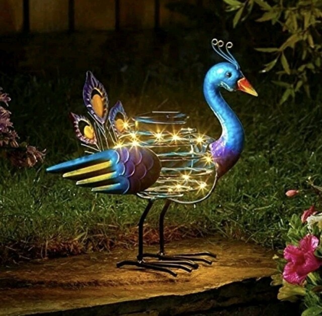 27cm Peacock Solar Powered Bird 20 Warm Led Light Spiralight Bright by ...