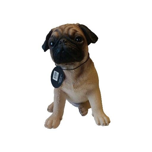 Vivid Arts - Real Life Sitting Pug Dog Resin Ornament Sculpture - 27cm ...