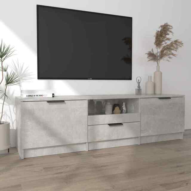 Modern Wooden Concrete Grey Tv Tele Stand Unit Cabinet With Doors & by ...