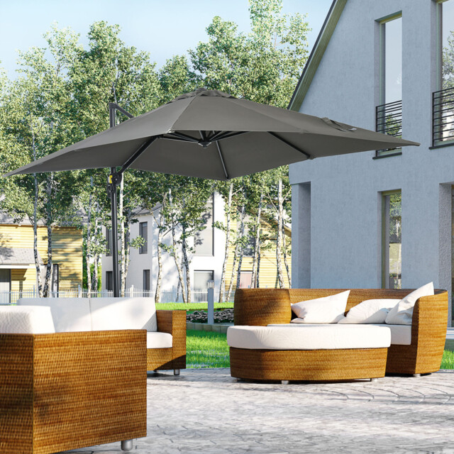 Garden Umberella Parasol Shade 360° Rotating Cantilever Umbrella With ...