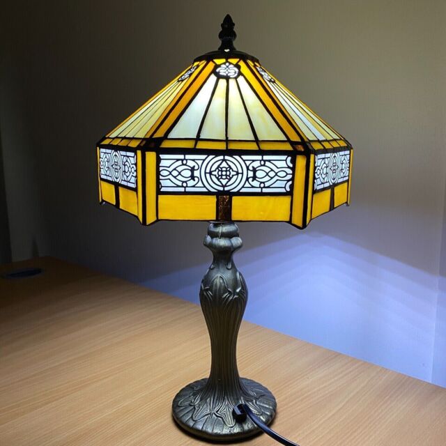 Tiffany Yellow Hexagon Table Lamp Stained Glass Shade Antique Style by ...