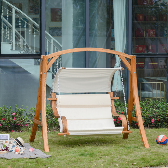 Swing Chair Garden Wooden Porch A-frame 2-seater Outdoor Log Swing by ...