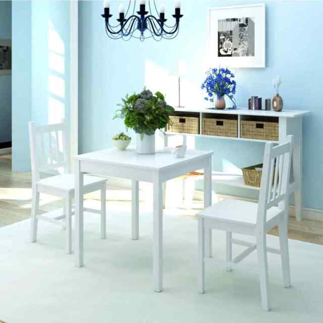 Three Piece Dining Set Pinewood White by eBay | ufurnish.com