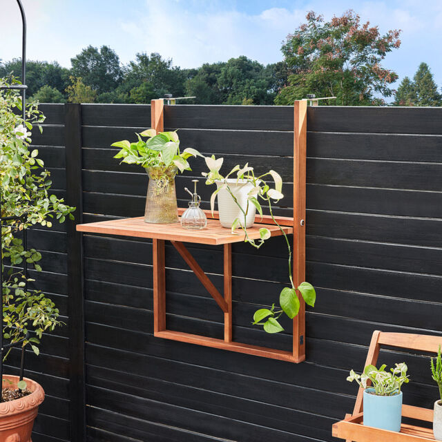Casaria® Wooden Hanging Balcony Table Shelf Folding Railing Patio by ...