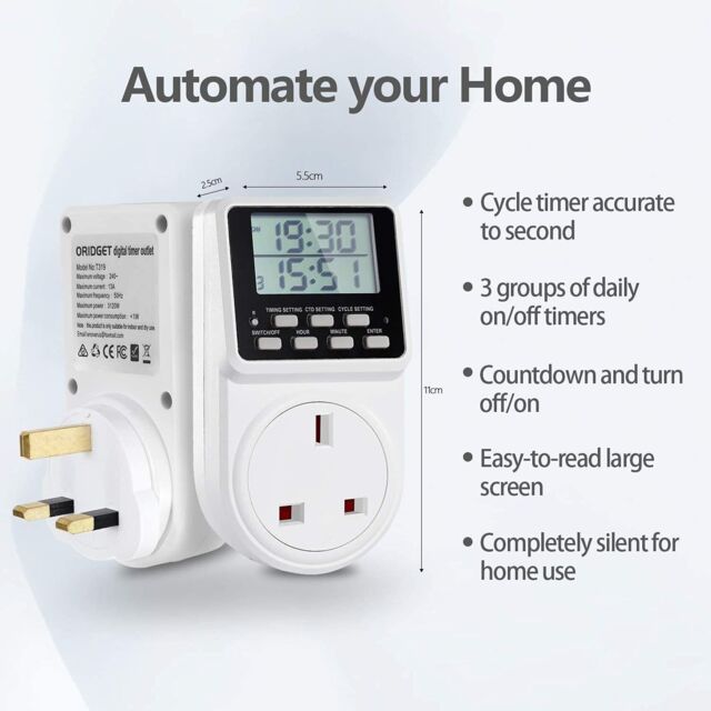 24-hour Digital Electric Timer Plug Uk, Countdown & Repeat Cycle by ...