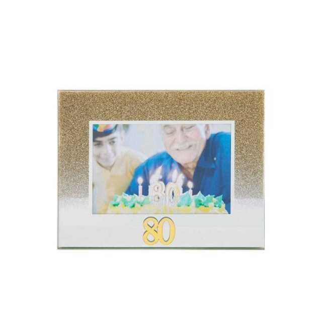 Celebrations 80th Gold Glitter Glass Frames - Standing Strut - Mirror ...
