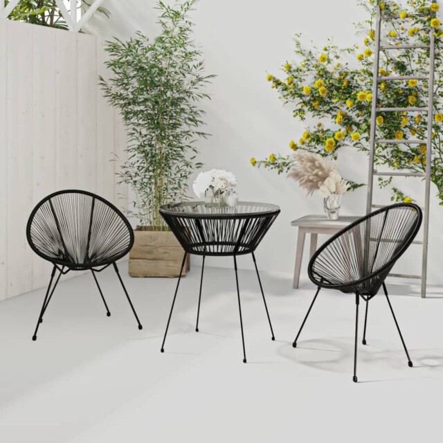 Outdoor Dining Set Pvc Rattan Black Patio Dining Table Chair 3/5 Piece ...
