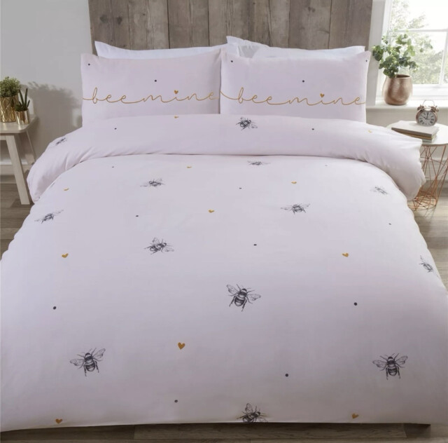 Bee Mine Bumblebee & Love Hearts Duvet Quilt Cover Bed Single Bedding ...