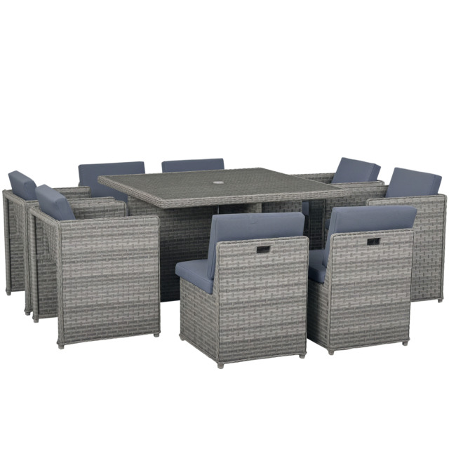 Outsunny Patio 9 Pcs Rattan Dining Table Set Garden Wicker Cube Sofa by ...