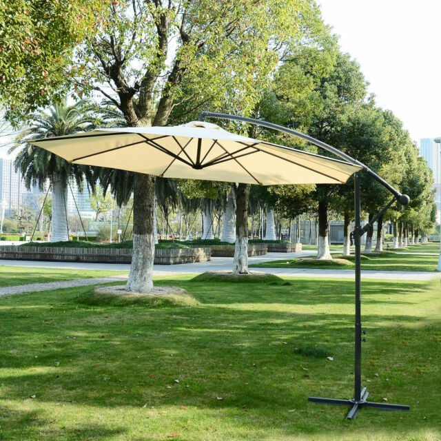 Outsunny 3m Garden Parasol Sun Shade Banana Umbrella Cantilever Beige ...
