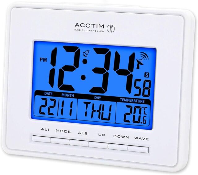 Alarm Clock White Acctim Infinity R/c Lcd Desk/wall Alarm Clock Modern ...