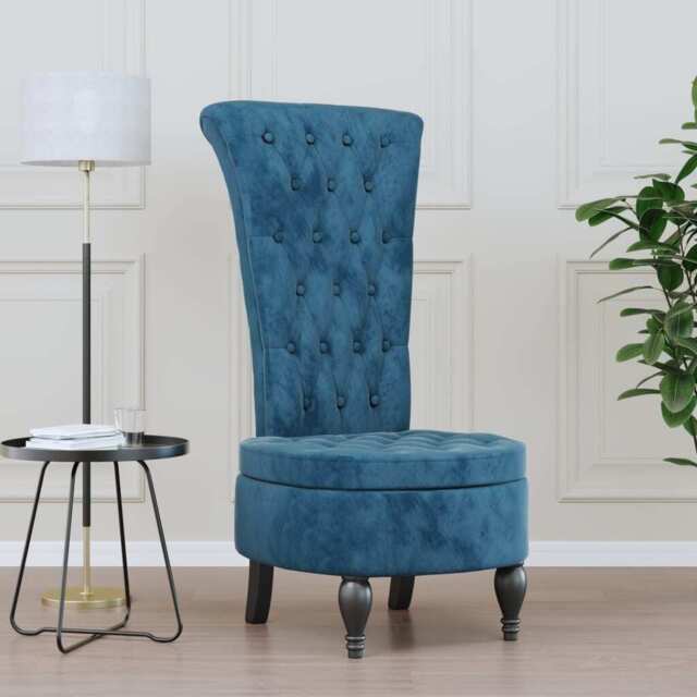 High Back Chair Blue Velvet Button Design by eBay | ufurnish.com