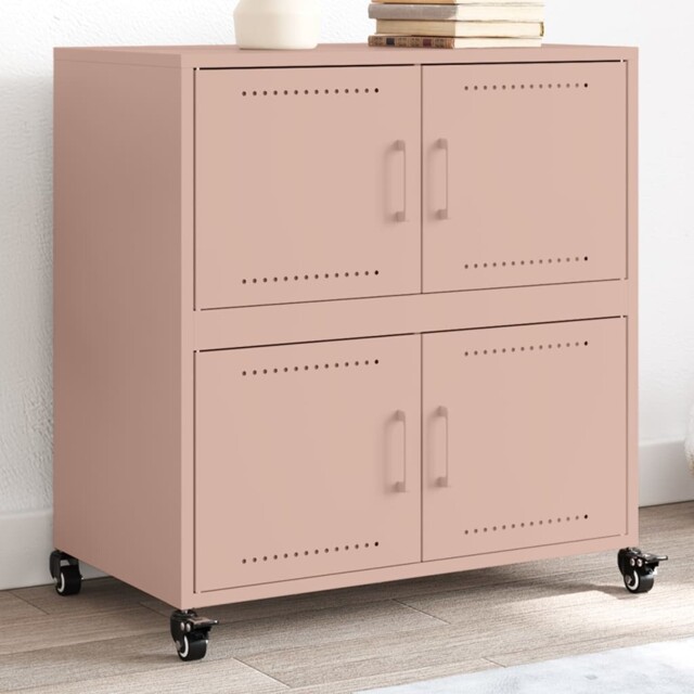 Pink Cold-rolled Steel Sideboard 68.5x39x72 Cm With 4 Doors & Wheels by ...