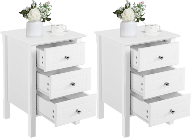 Yaheetech Bedside Table Set Of 2, Bedside Cabinet With 3 Drawers And by ...