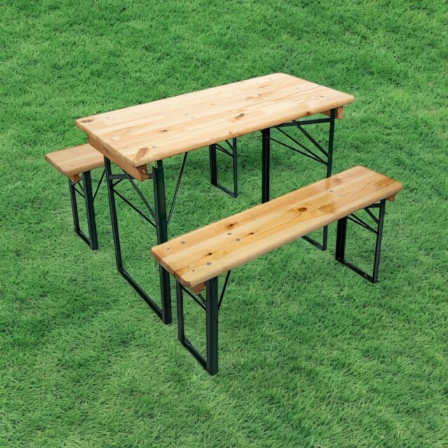 Folding Beer Table Bench Set . Solid Timber Table And Bench by eBay ...