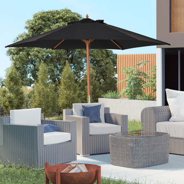2.5m Wooden Garden Parasol Patio Sun Shade Outdoor Umbrella Canopy by ...