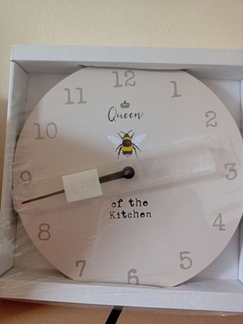 Queen Of The Kitchen Wall Clock - Large White Round Bee Happy Gift by ...