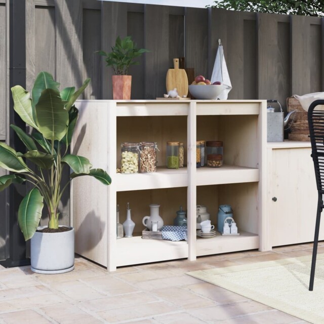 White Solid Pine Outdoor Kitchen Cabinet 106x55x92 Cm With 4 Shelves by ...